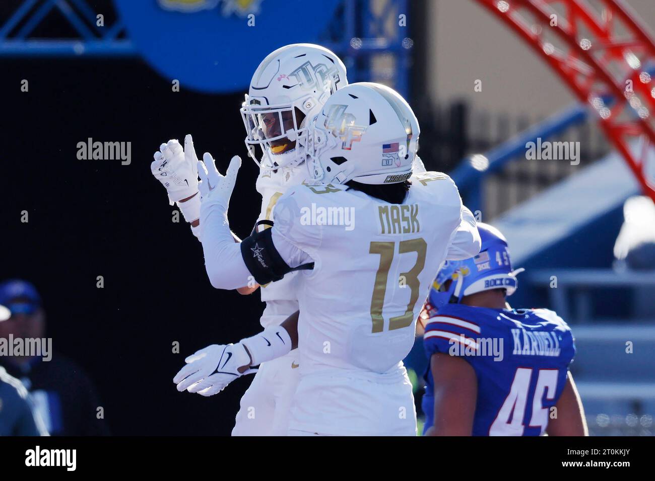 Central Florida defensive back Demari Henderson, left, celebrates with ...