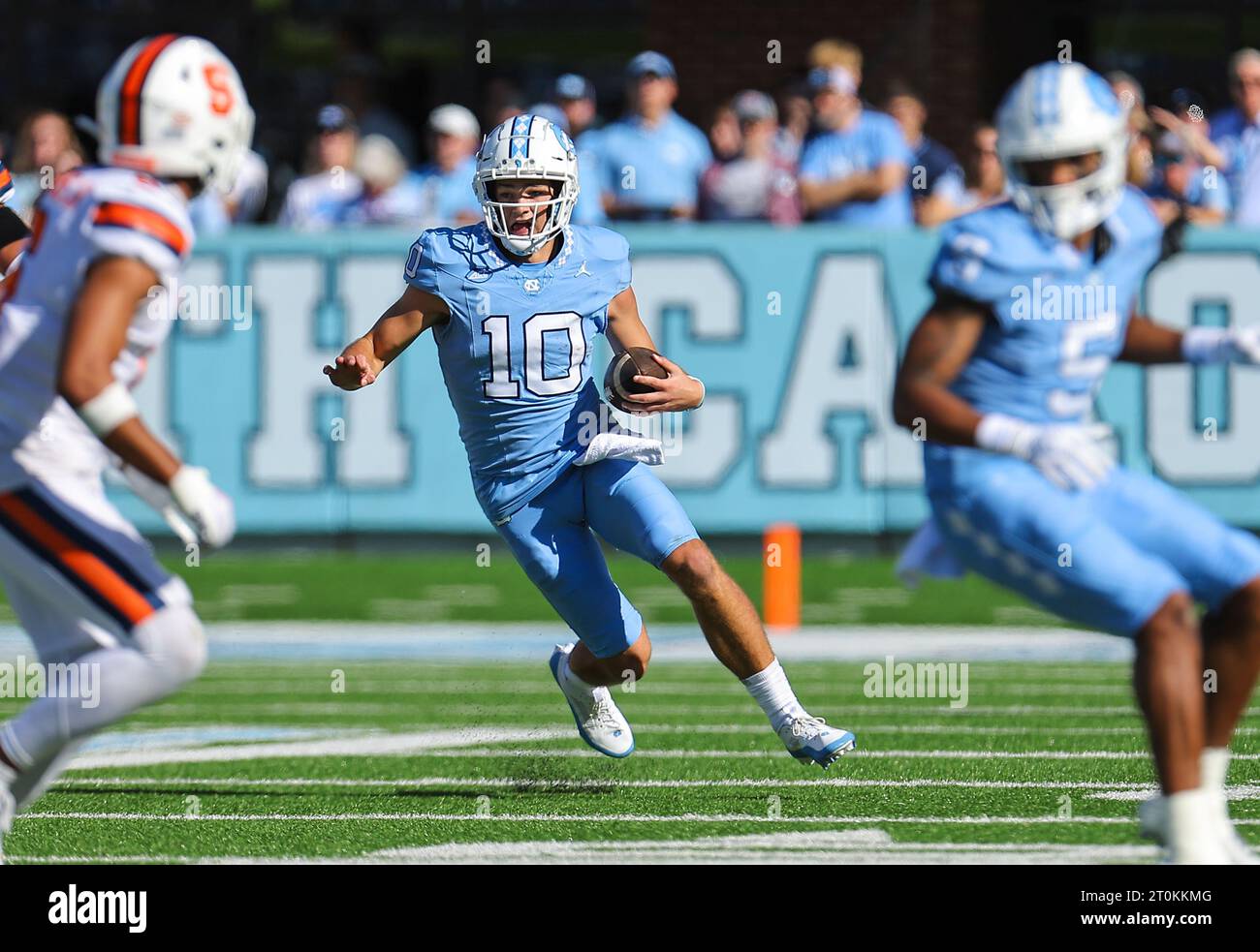 October 7, 2023: North Carolina sophomore Drake Maye (10) runs the ball ...