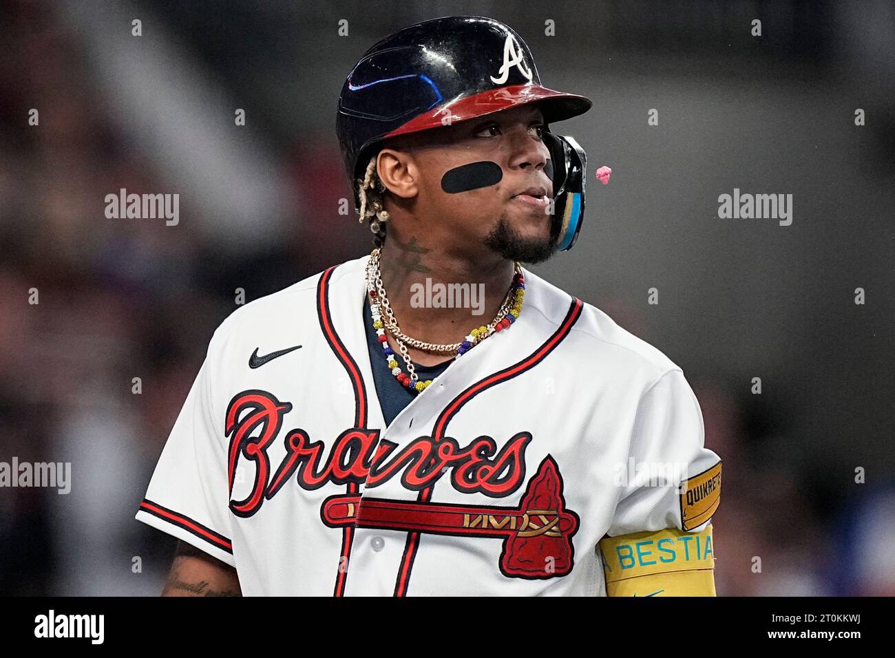 Atlanta Braves right fielder Ronald Acuna Jr. (13) walks back to the ...