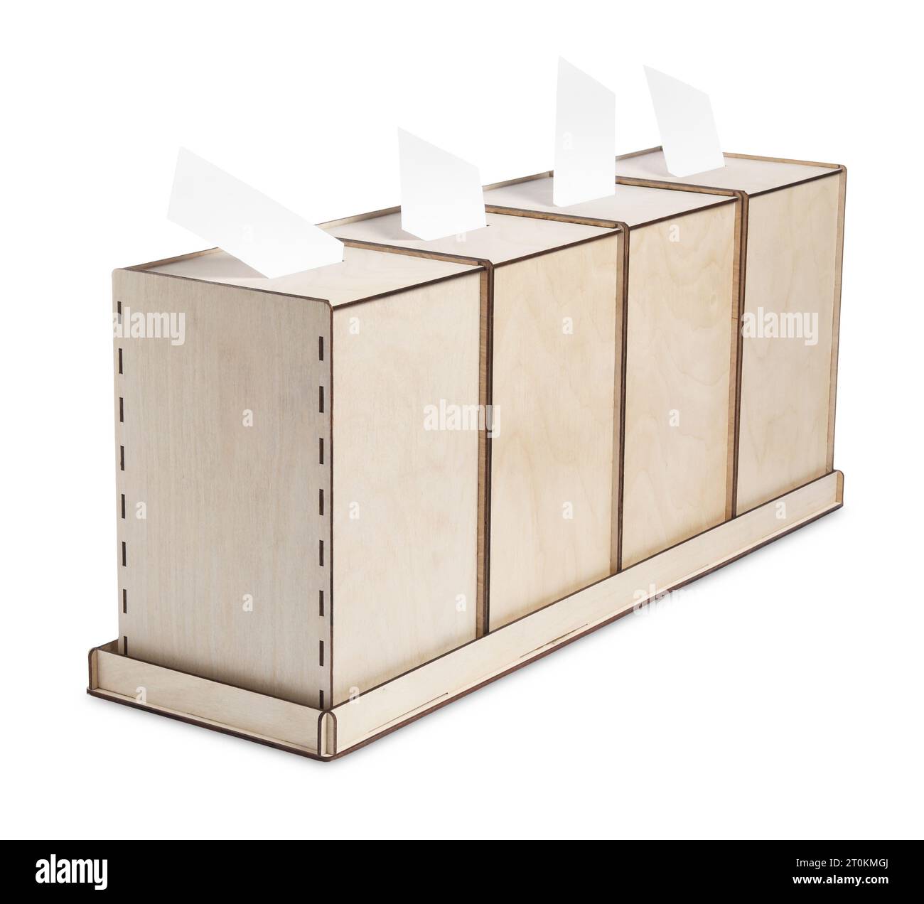 Wooden ballot boxes with votes isolated on white Stock Photo - Alamy
