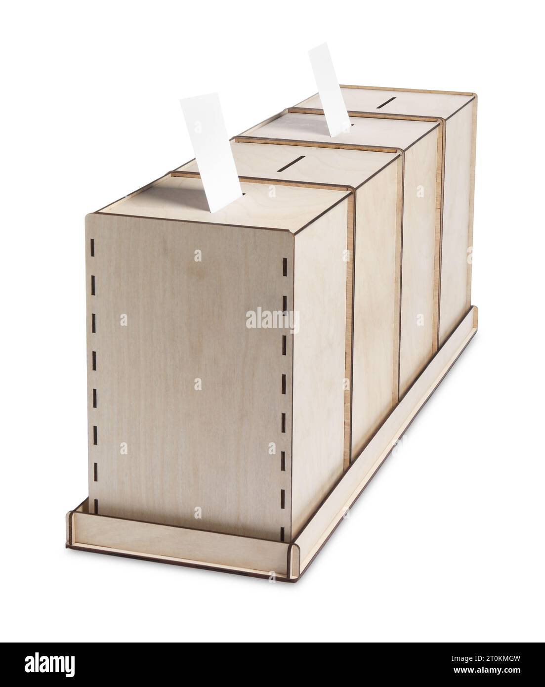 Wooden ballot boxes with votes isolated on white Stock Photo - Alamy