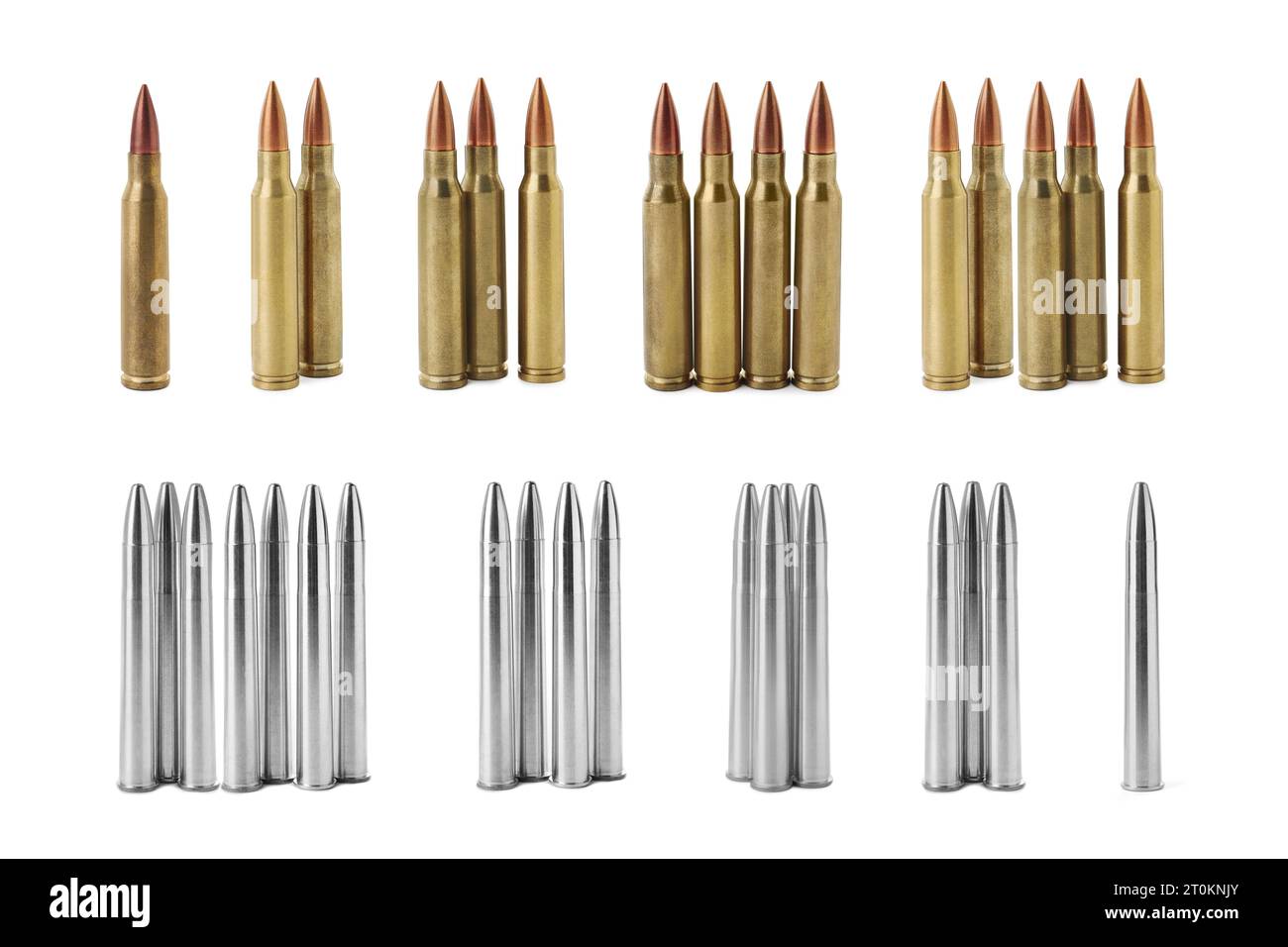 Set of many bullets on white background. Firearm ammunition Stock Photo ...