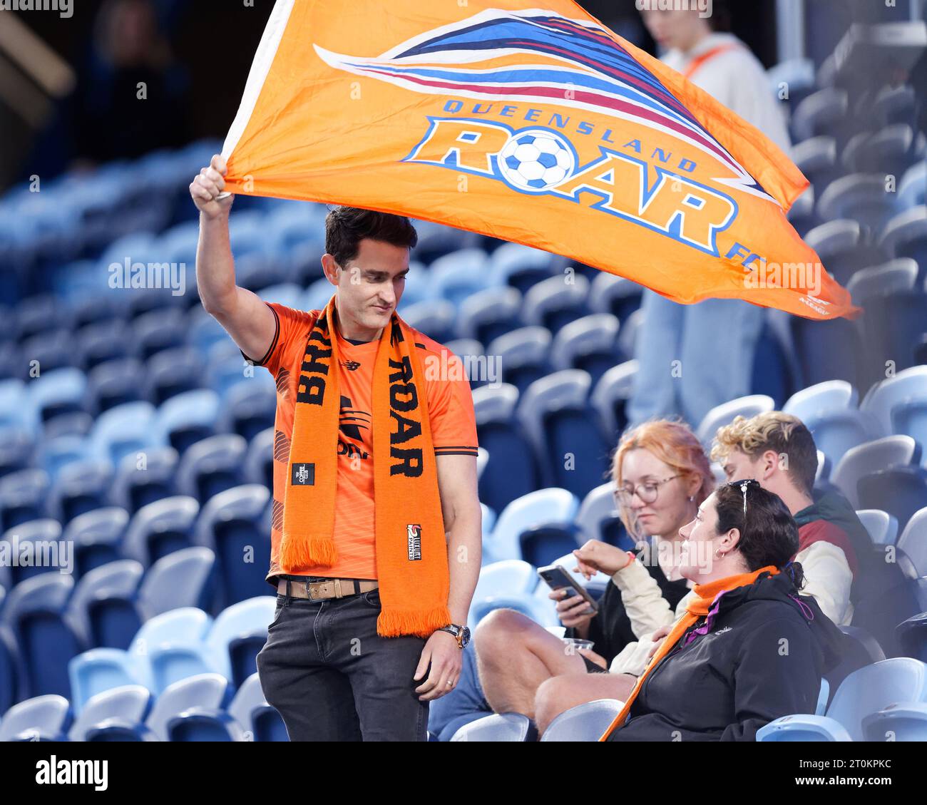 Sydney, Australia. 07th Oct, 2023. A Brisbane Roar fan showing their support before the 2023 ...