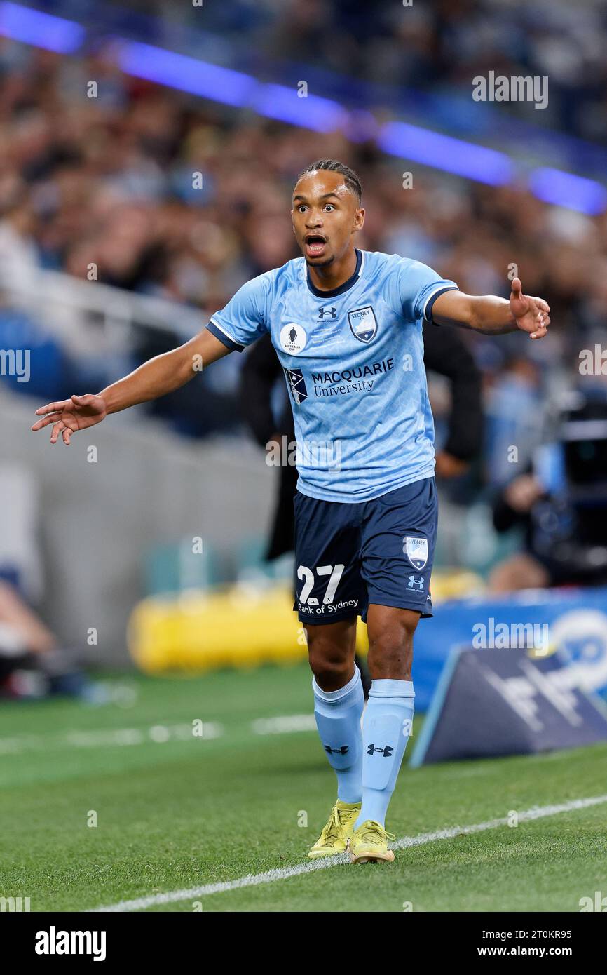 Sydney, Australia. 07th Oct, 2023. Kealey Adamson of Sydney FC reacts ...