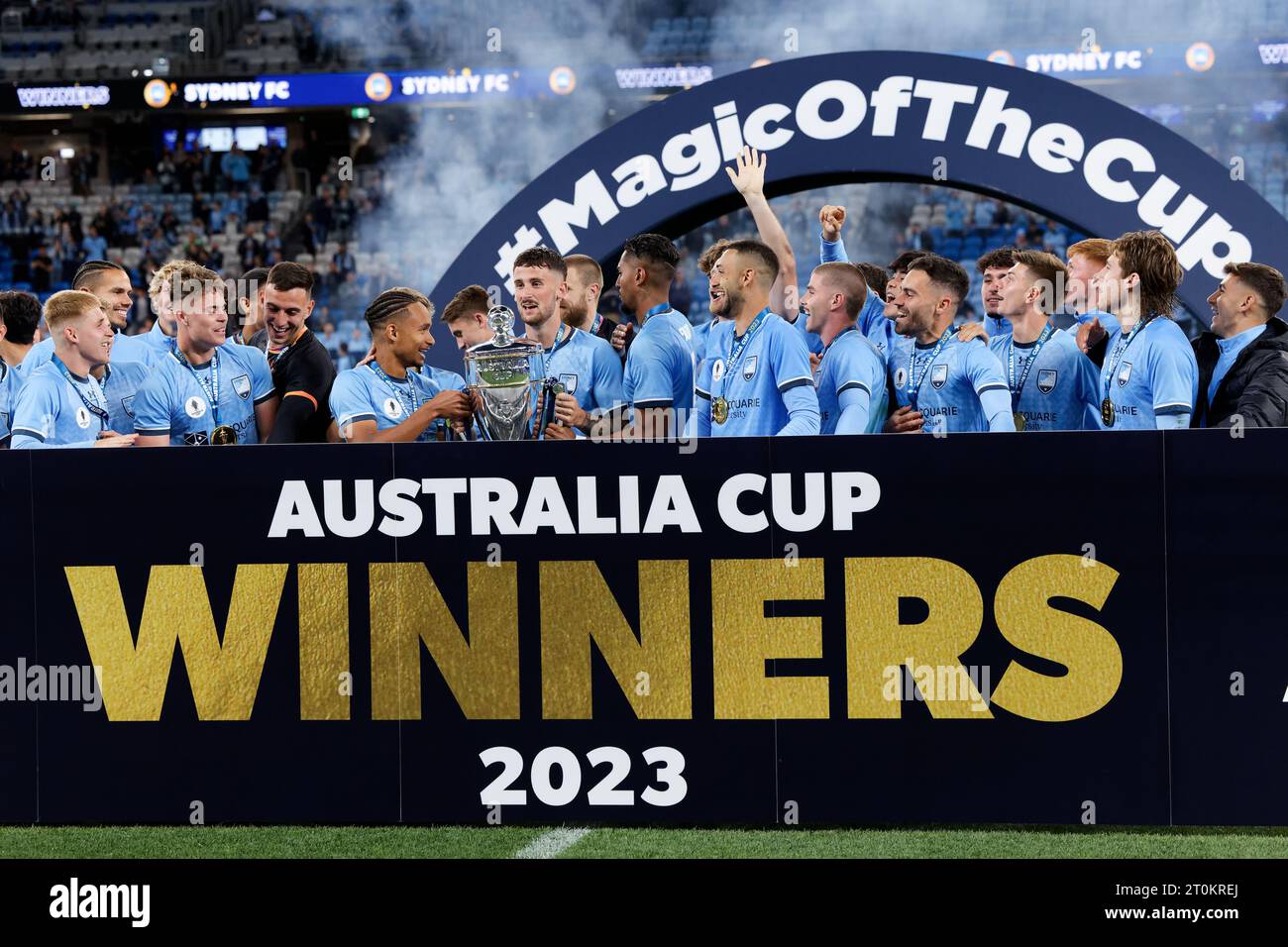 Sydney, Australia. 07th Oct, 2023. Sydney FC players celebrates winning ...