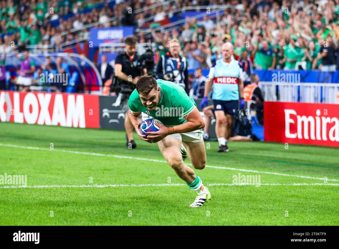 Garry Ringrose #13 of Ireland scores during the Rugby World Cup Pool B ...