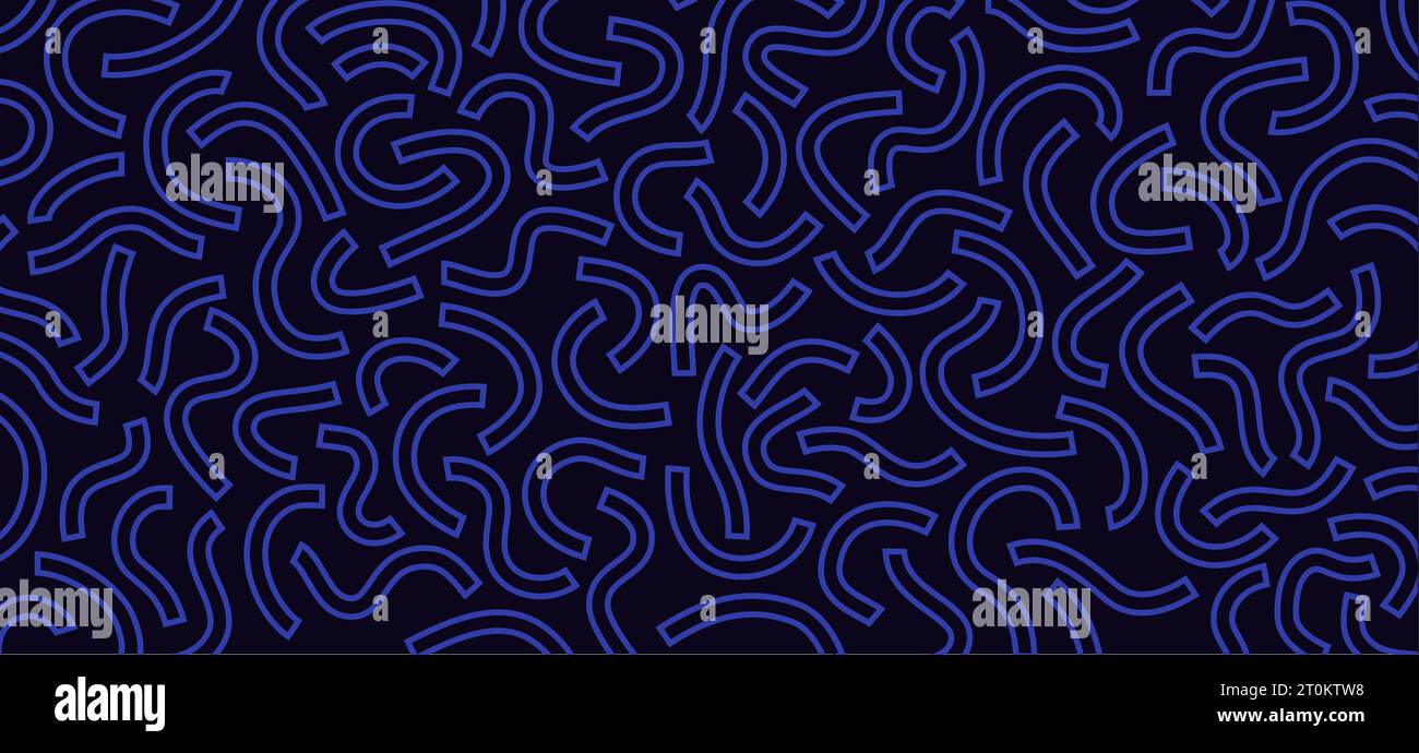 Monochrome doodle pattern. Funny monochrome pattern. Curved blue lines ...