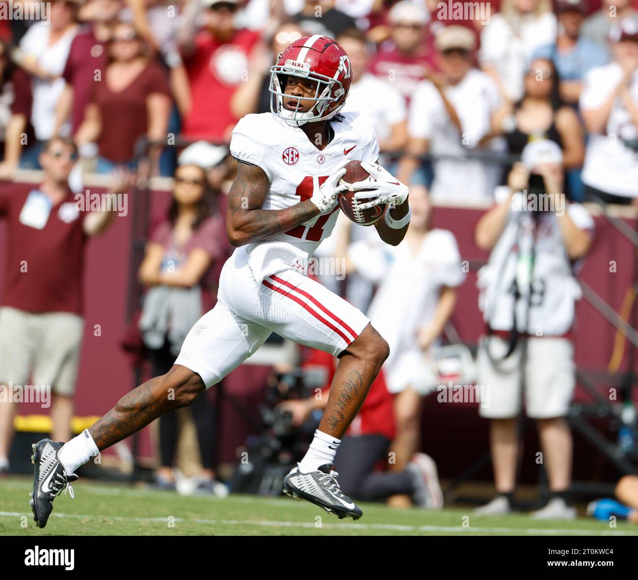 October 7, 2023: Alabama wide receiver Isaiah Bond (17) scores on a 52 ...