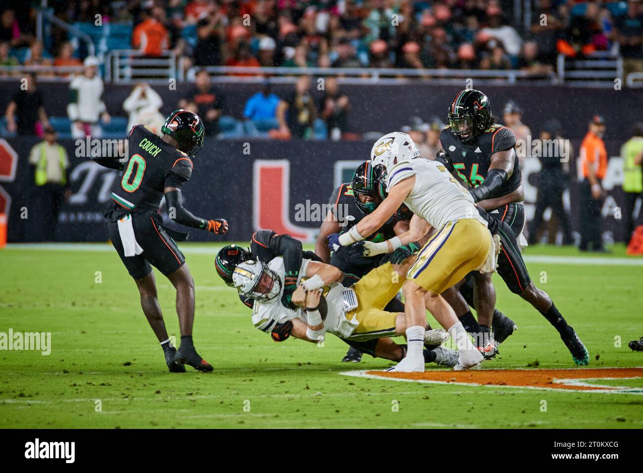 Miami, Florida, USA. 7th October 2023. 0-Te'Cory Couch of Miami Canes ...