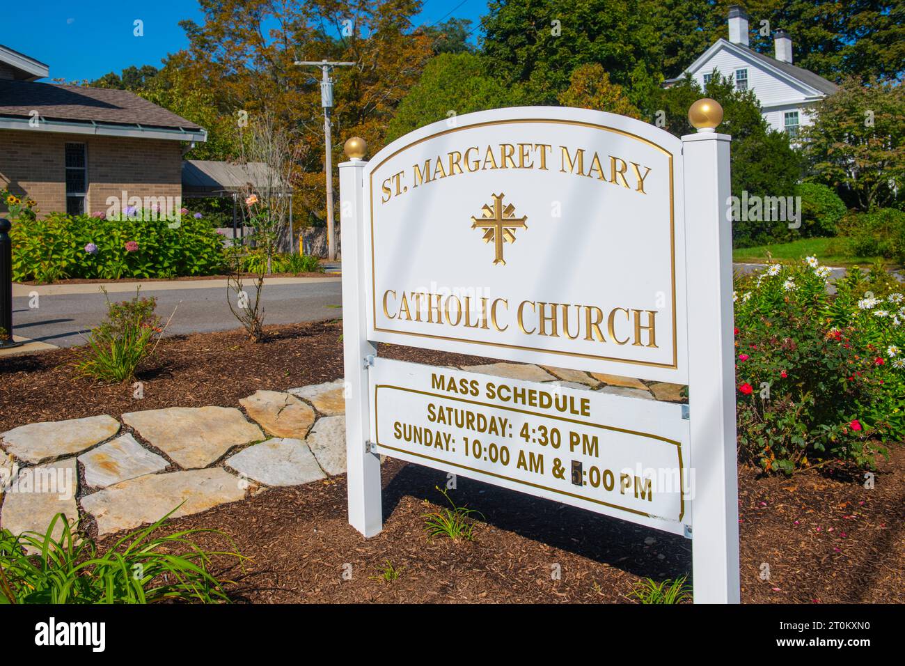 St. Margaret Mary Catholic Church at 845 High Street in historic town center of Westwood ...