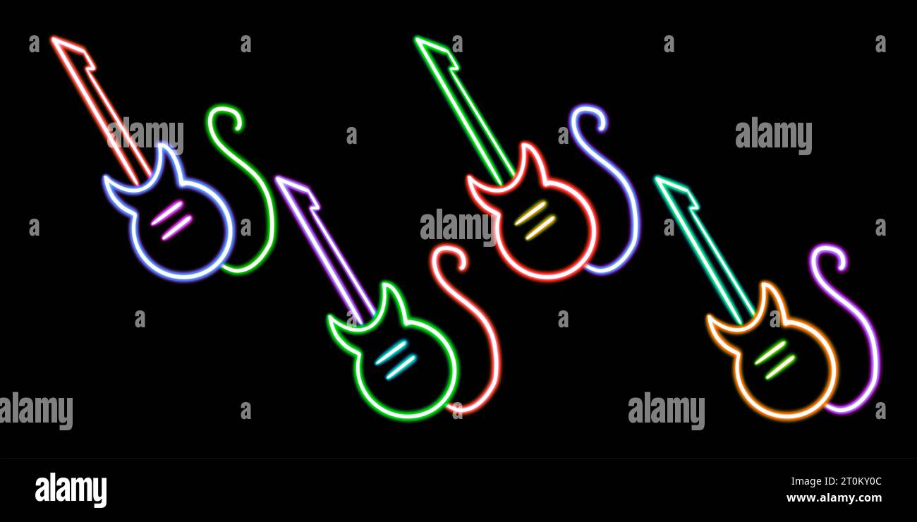 set neon electric guitar glowing desktop icon, neon gitar sticker, neon ...