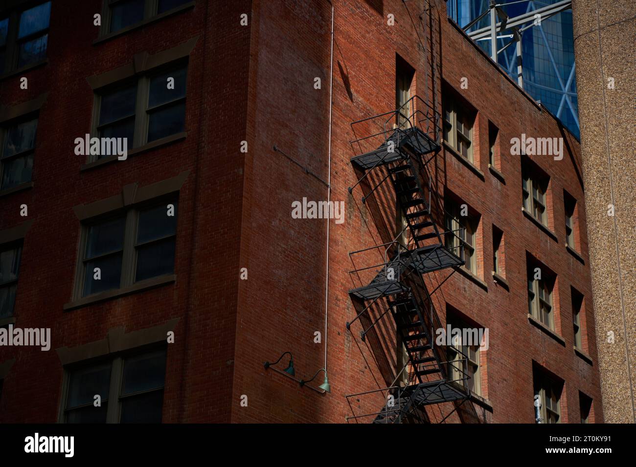 Old fire escape on an old brick wall. American vintage style Stock ...
