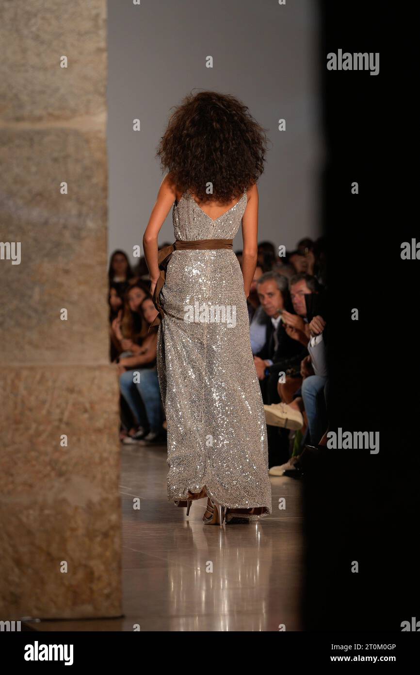 Lisbon, Portugal. 07th Oct, 2023. A model walks the runway during Nuno ...
