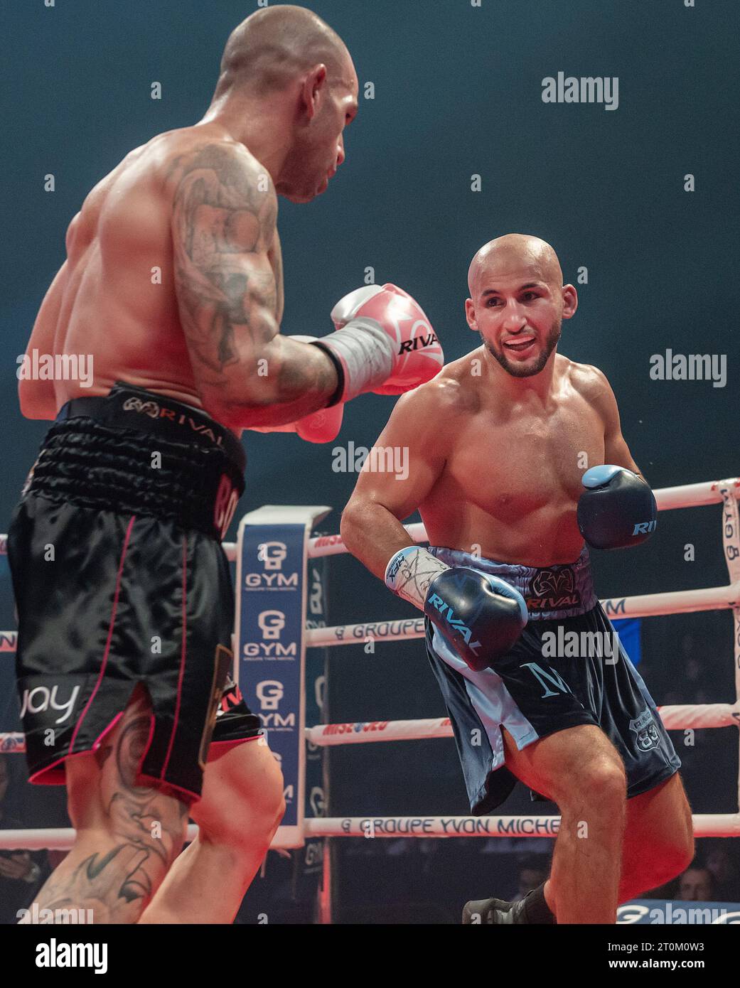 Sebastien Bouchard, left, and Mazlum Akdeniz, right, battle during a ...