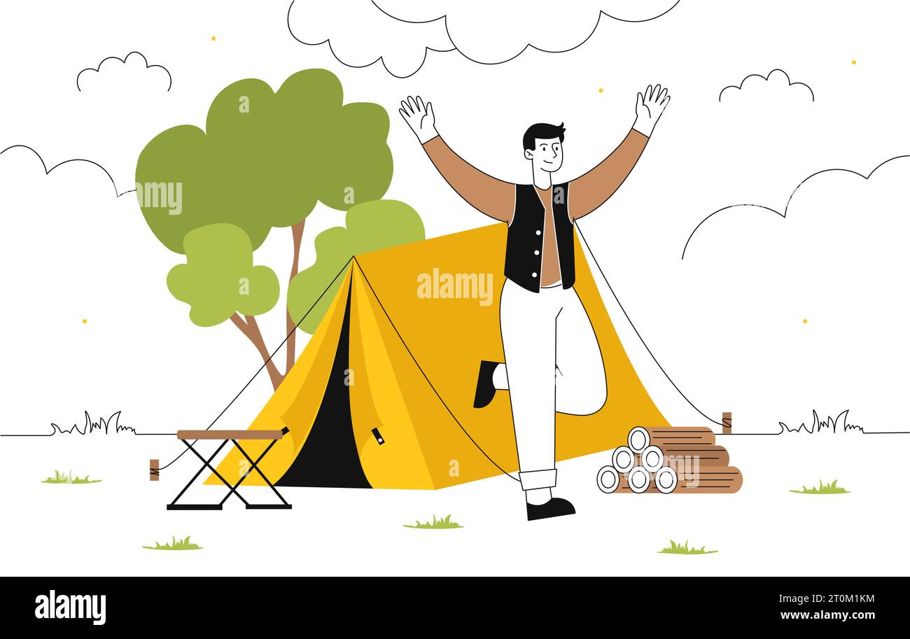 Man at camp vector line Stock Vector Image & Art - Alamy