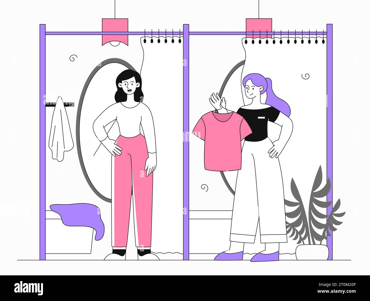 Women at fitting room vector line concept Stock Vector Image & Art - Alamy