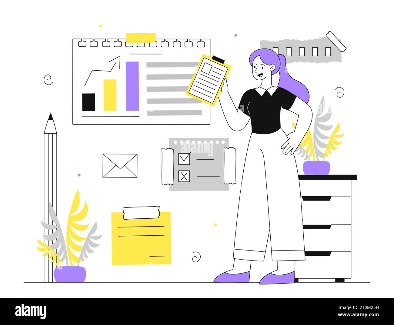 Woman with office notes vector line Stock Vector Image & Art - Alamy