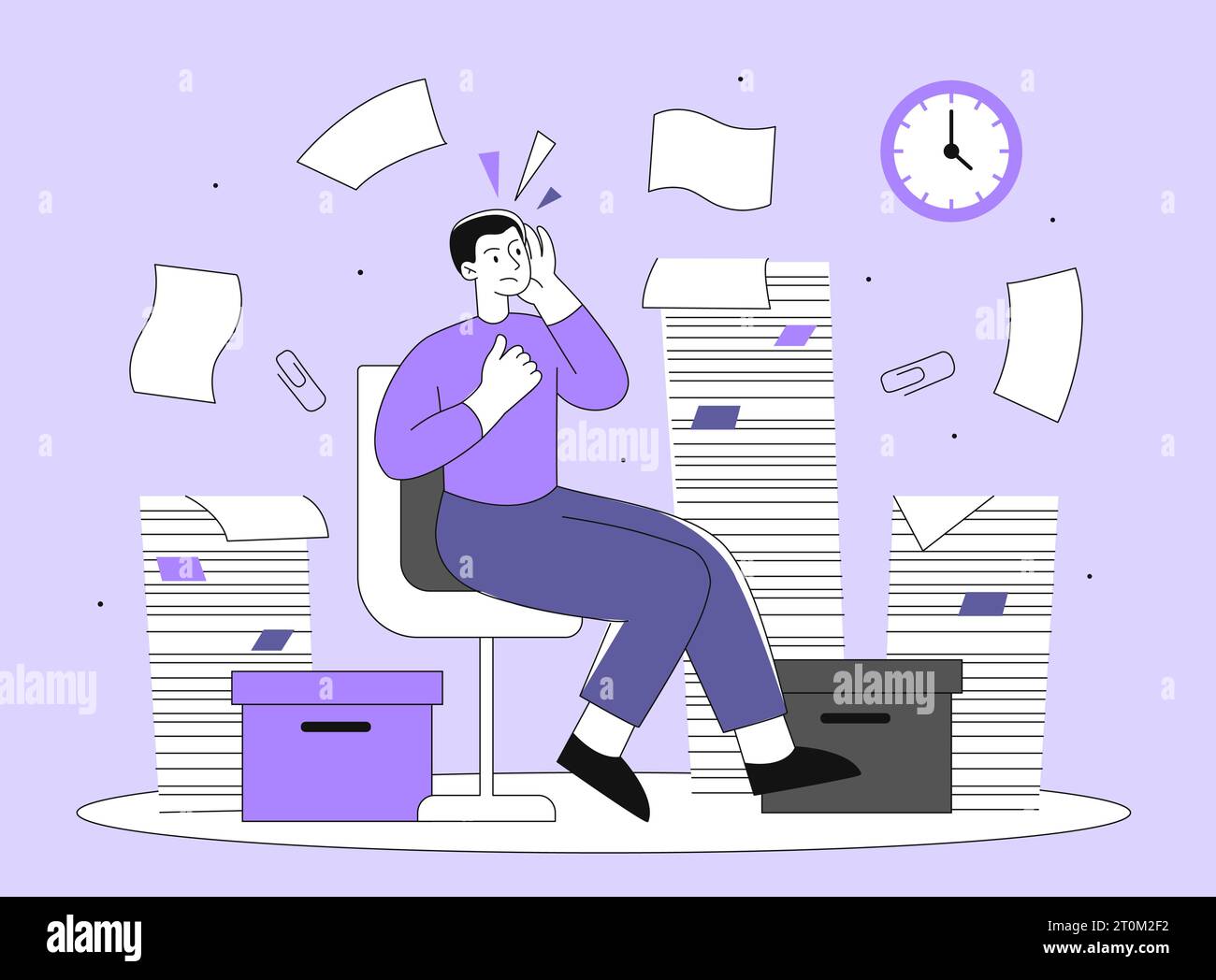 Tired man with papers vector line concept Stock Vector Image & Art - Alamy