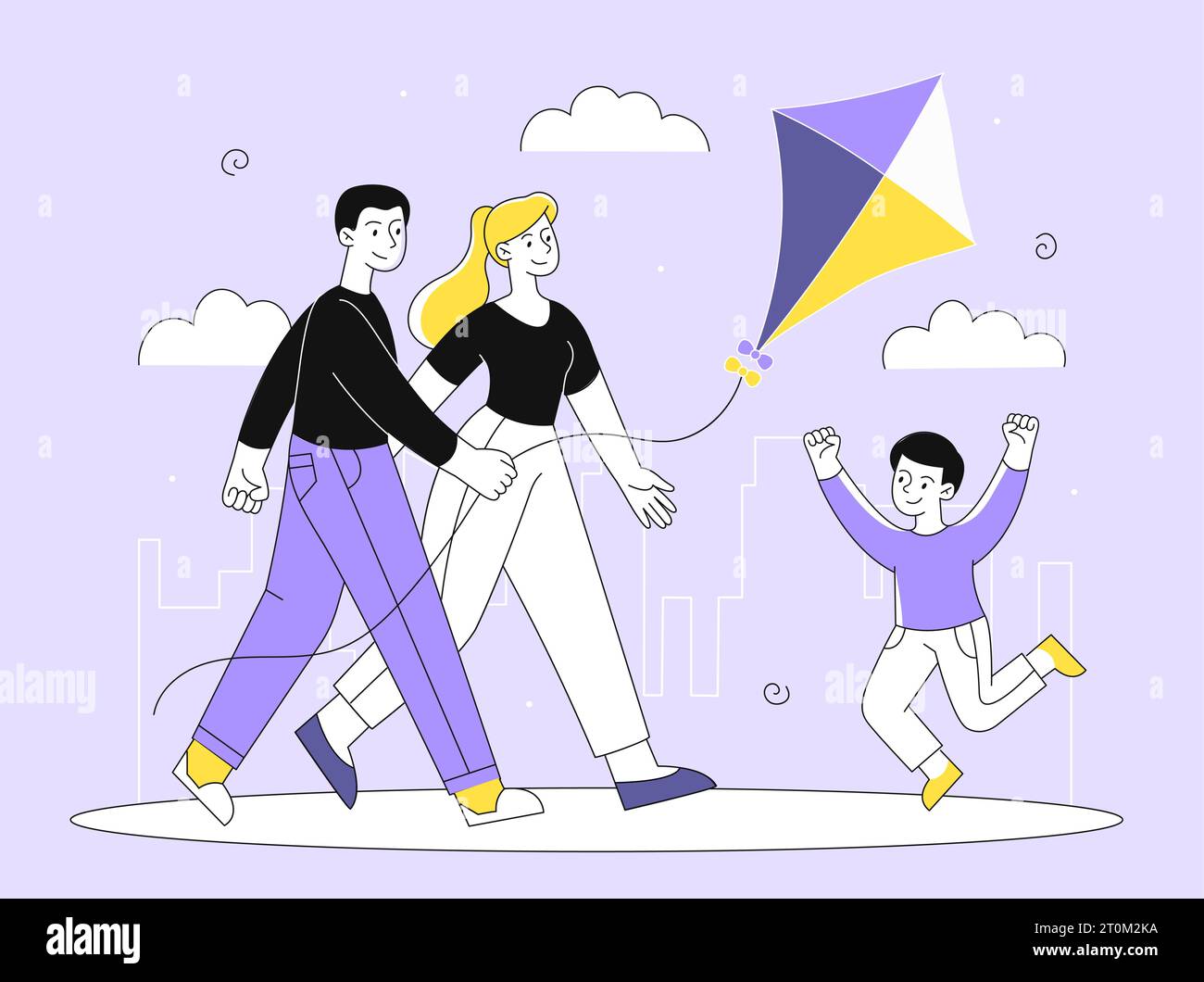 Parents walk with children vector line Stock Vector Image & Art - Alamy