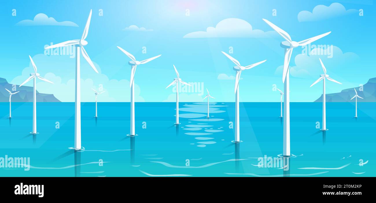 Wind turbines sea landscape vector Stock Vector Image & Art - Alamy