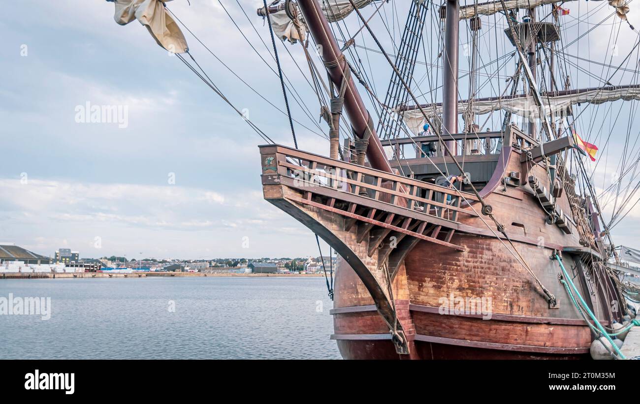 A majestic old ship pictured against a scenic waterfront backdrop Stock ...
