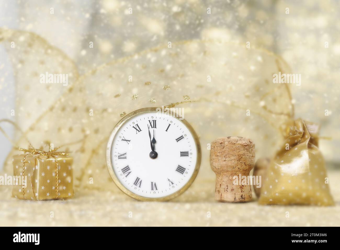 New Year concept, clock near to the midnight of 2024, bokeh background Stock Photo - Alamy