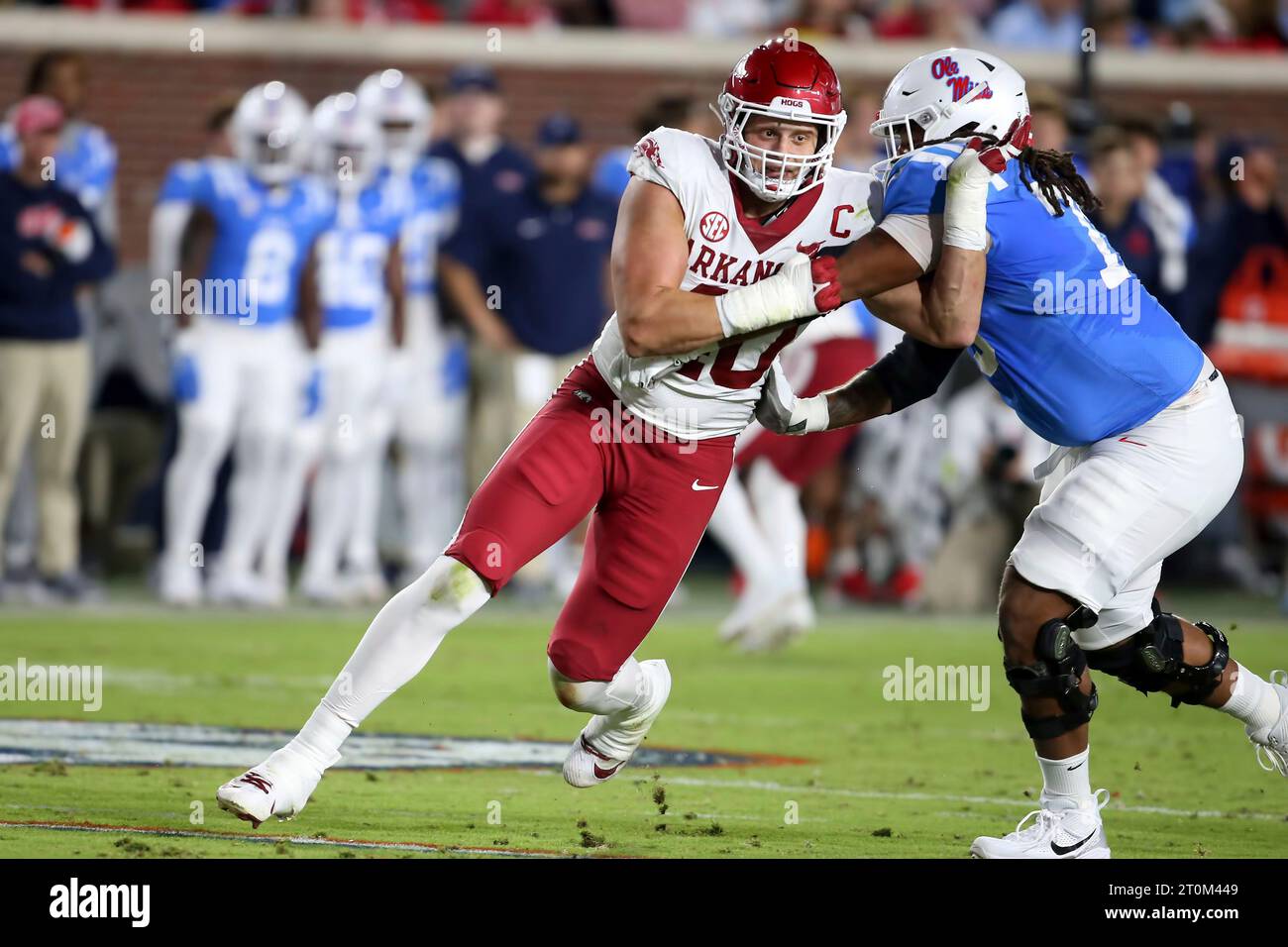 OXFORD, MS - OCTOBER 07: Arkansas Razorbacks defensive lineman Landon ...