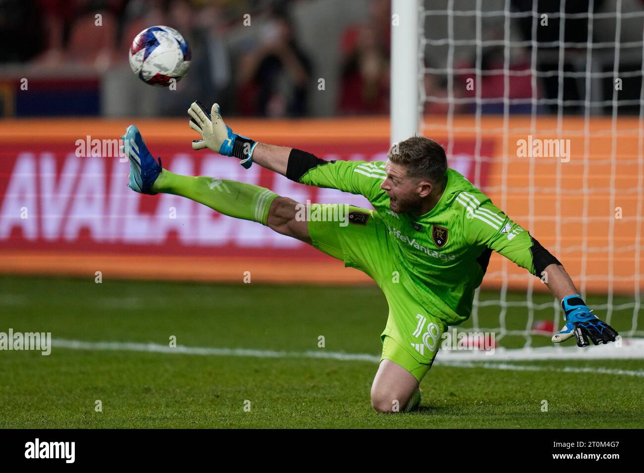 Real Salt Lake goalkeeper Zac MacMath reaches for the ball on a goal by ...