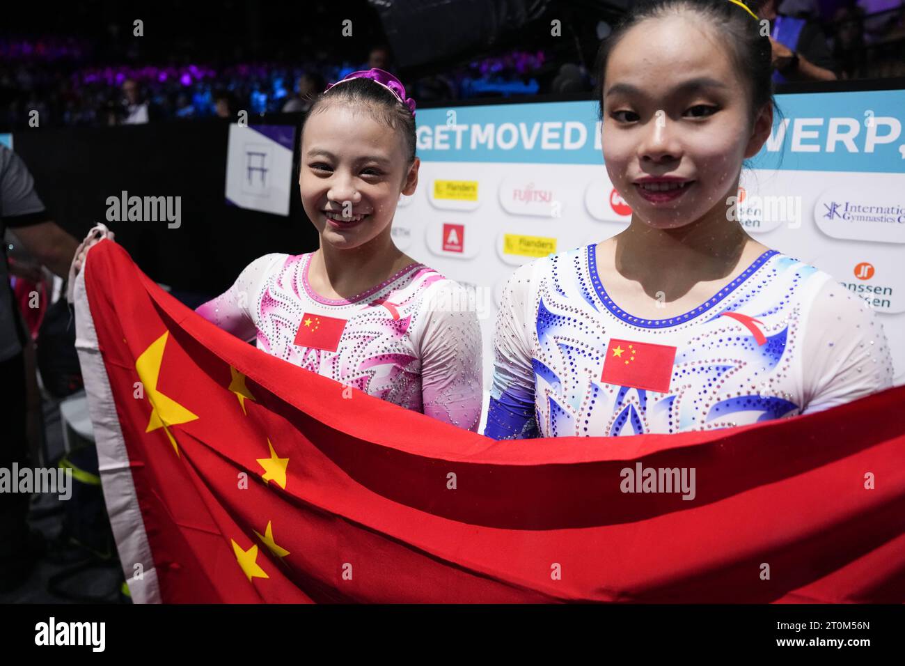 Antwerp, Belgium. 7th Oct, 2023. Qiu Qiyuan (L) of China and Huang Zhuofan pose after the Women ...