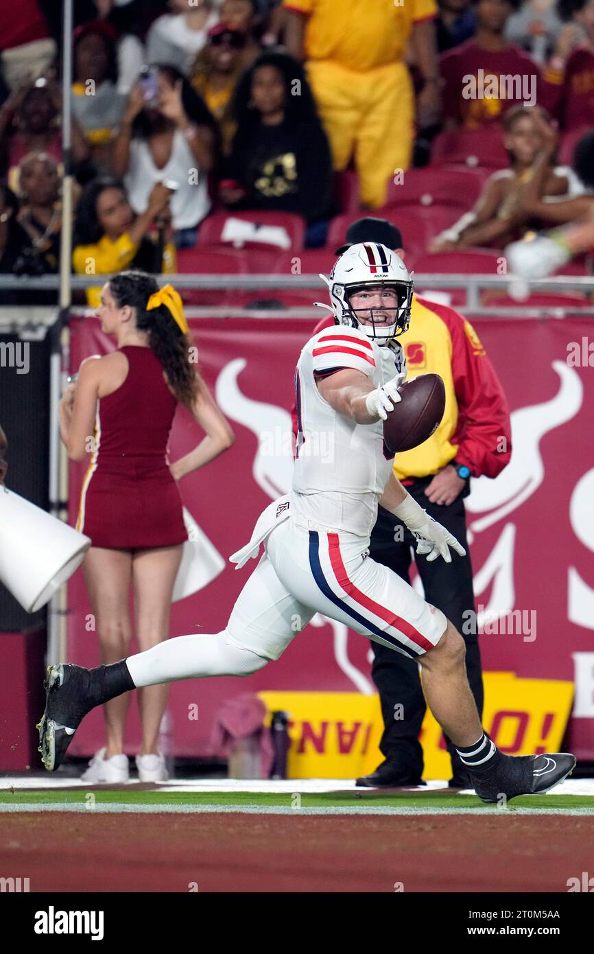 Arizona tight end Tanner McLachlan celebrates his touchdown catch ...