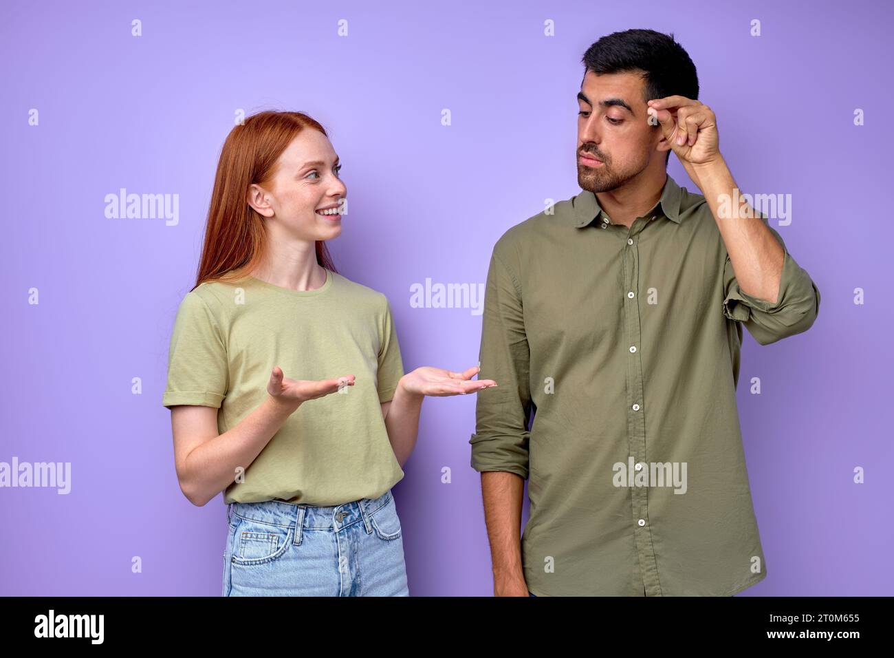attractive deaf family talking at studio with hands, gesturing, body ...