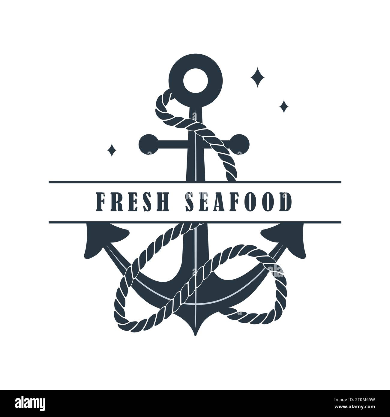 Fresh seafood logo. Vintage sticker with anchor icon. Marine products ...
