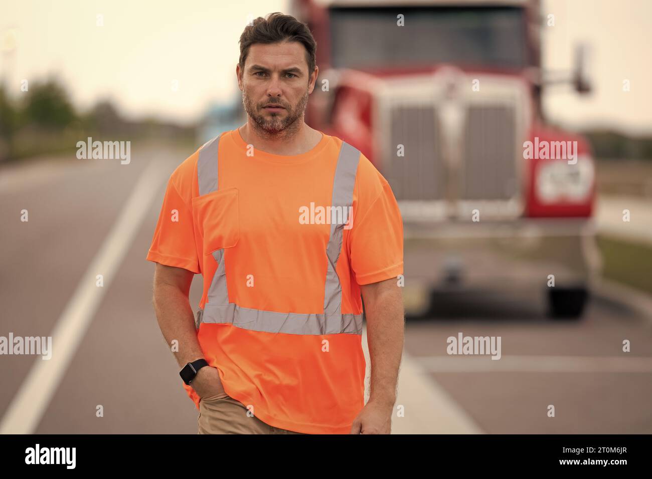 truck driver represents logistics walking outdoor at lorry. image of ...
