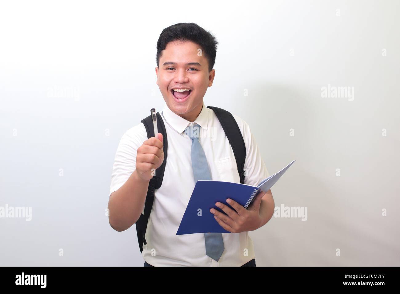 Indonesian senior high school student wearing white shirt uniform with ...