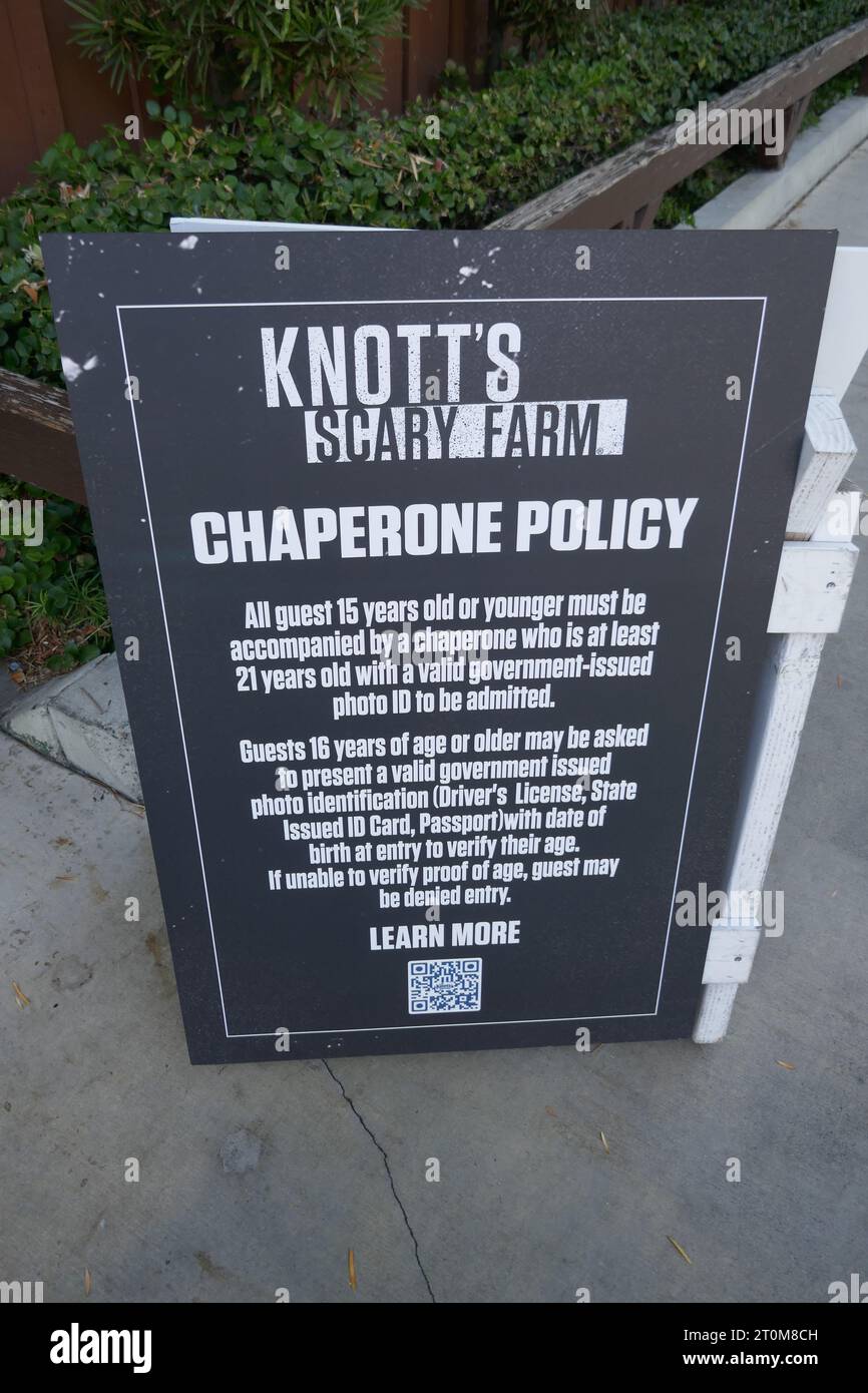 Buena Park, California, USA 4th October 2023 Chaperone Policy Sign at ...