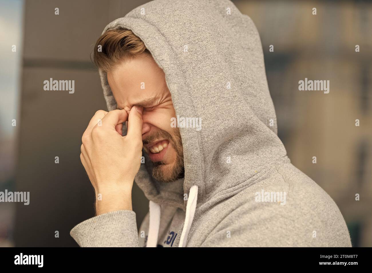 man has headache. man has headache outdoor. man has headache in the ...