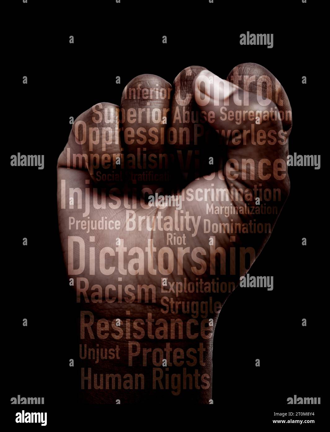 Fist, protest and closeup with text, human rights and overlay for power ...