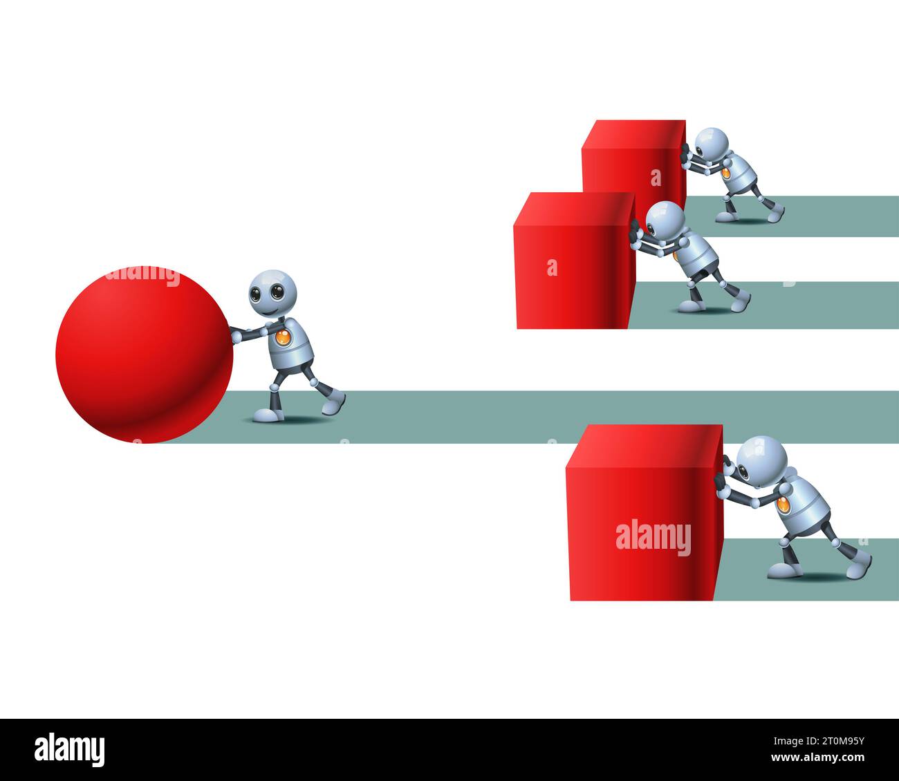 3d illustration of a little robot push object on isolated white ...