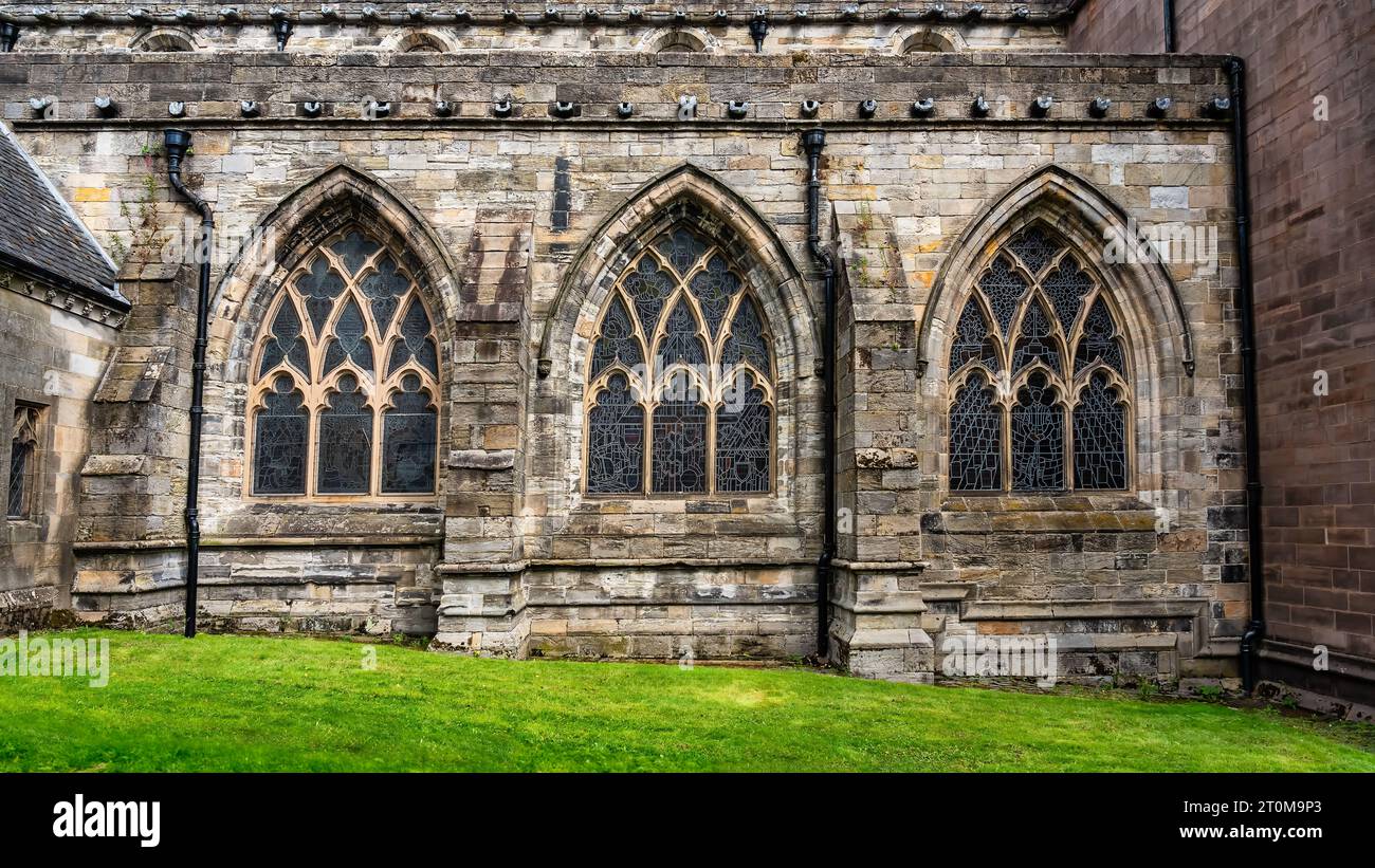 Medieval arches on the facade of Stirling Church in Scotland Stock ...