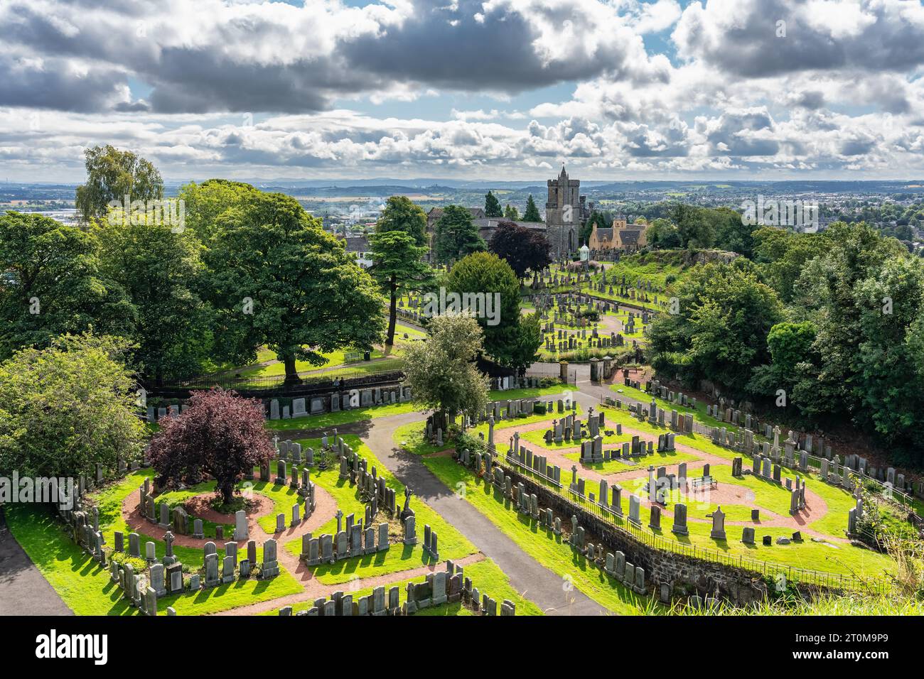 View of the medieval cemetery of the city of Stirling, site of great ...