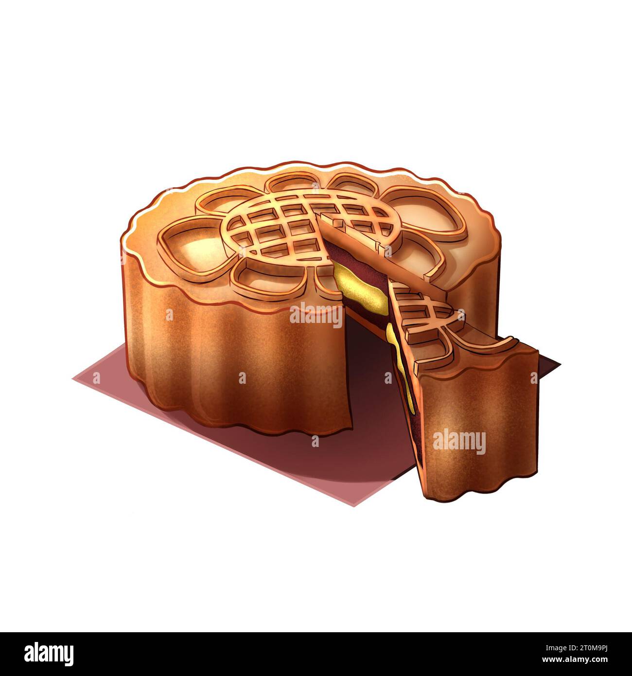 An illustration of a Mooncake on white background Stock Photo - Alamy