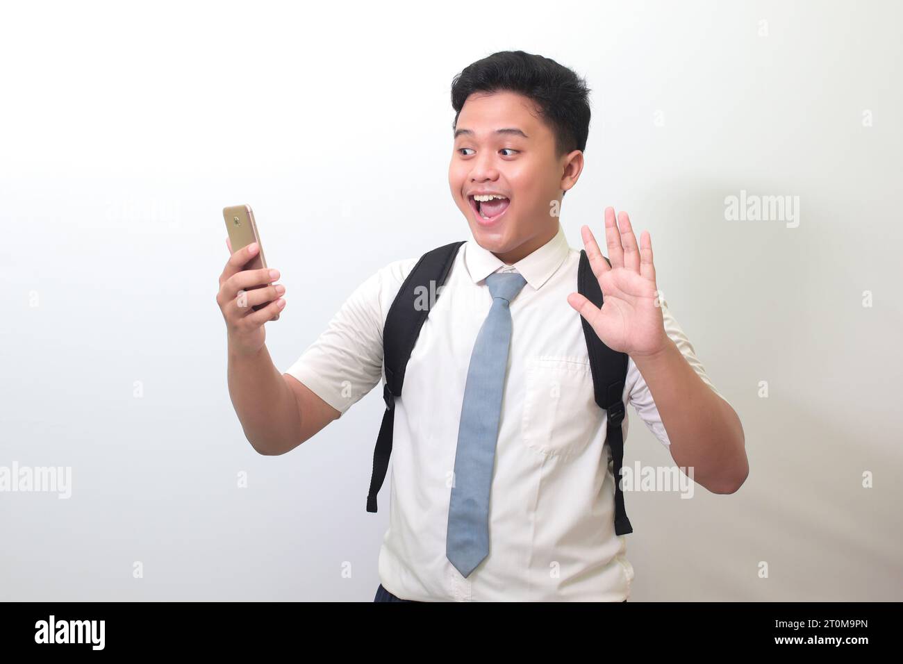 Indonesian senior high school student wearing white shirt uniform with ...