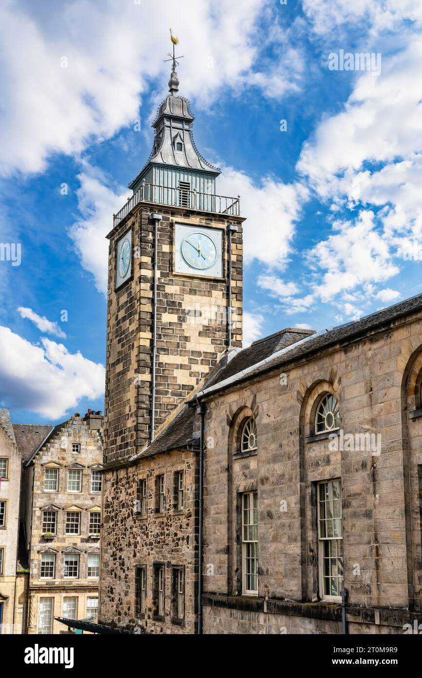 Clock tower and ancient buildings in the medieval city of Stirling ...