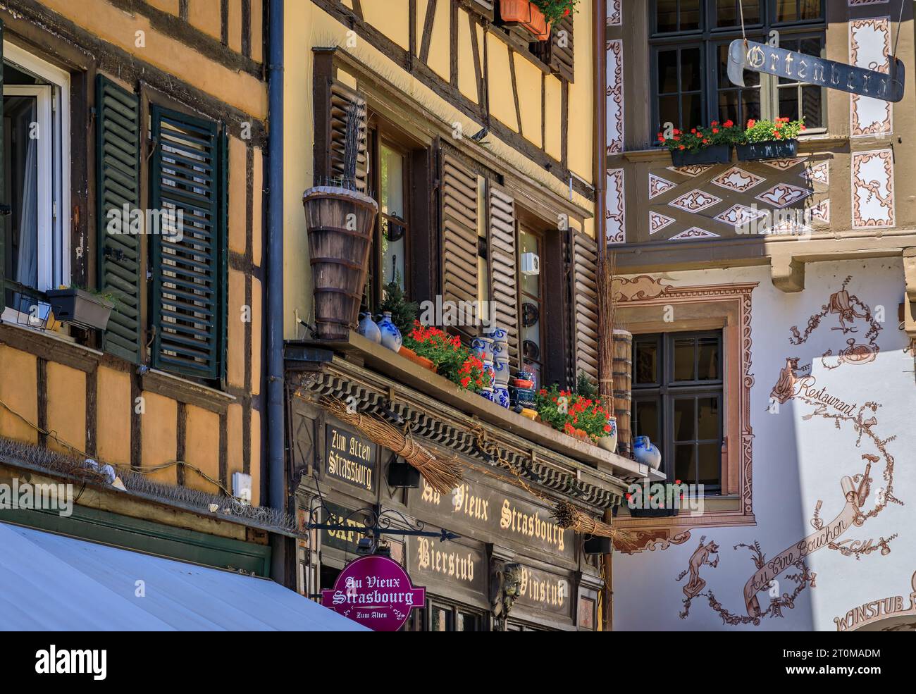 Strasbourg, France - May 31, 2023: Ornate facades of Alsatian winstub ...