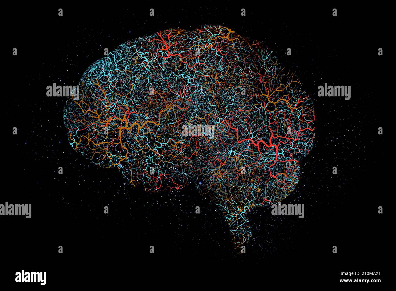 Brain graphic, neon neuro pattern and digital illustration with science ...