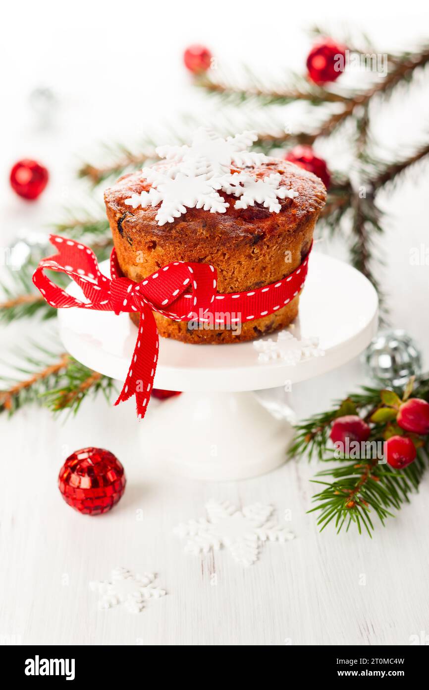 Christmas fruit cake with sugar snowflakes Stock Photo - Alamy