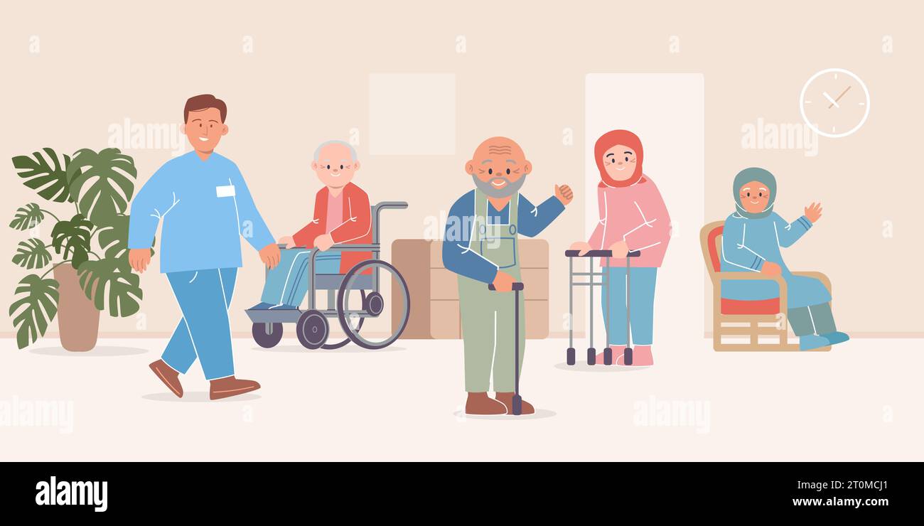 Nursing home old retirement pensioner house with medical helper nursing ...