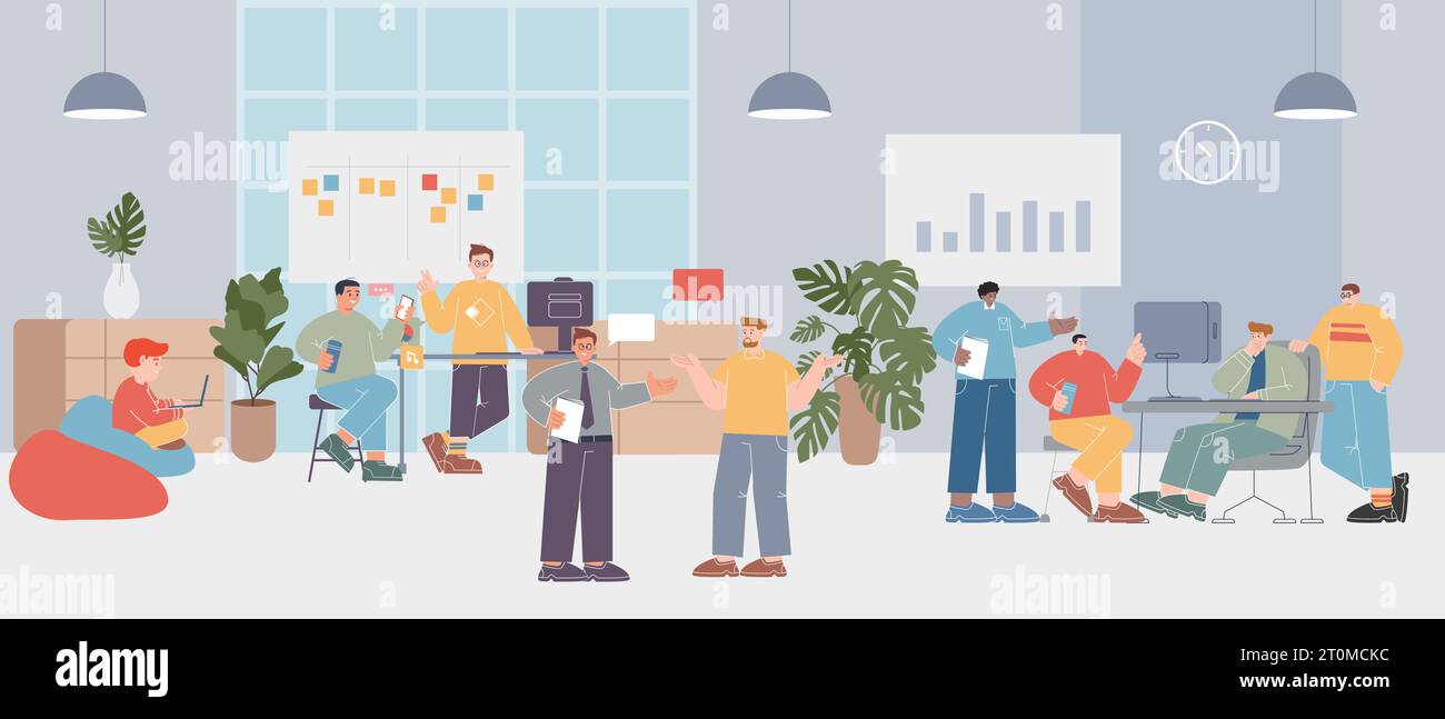 Office open space plan scene of people employee coworker colleague ...