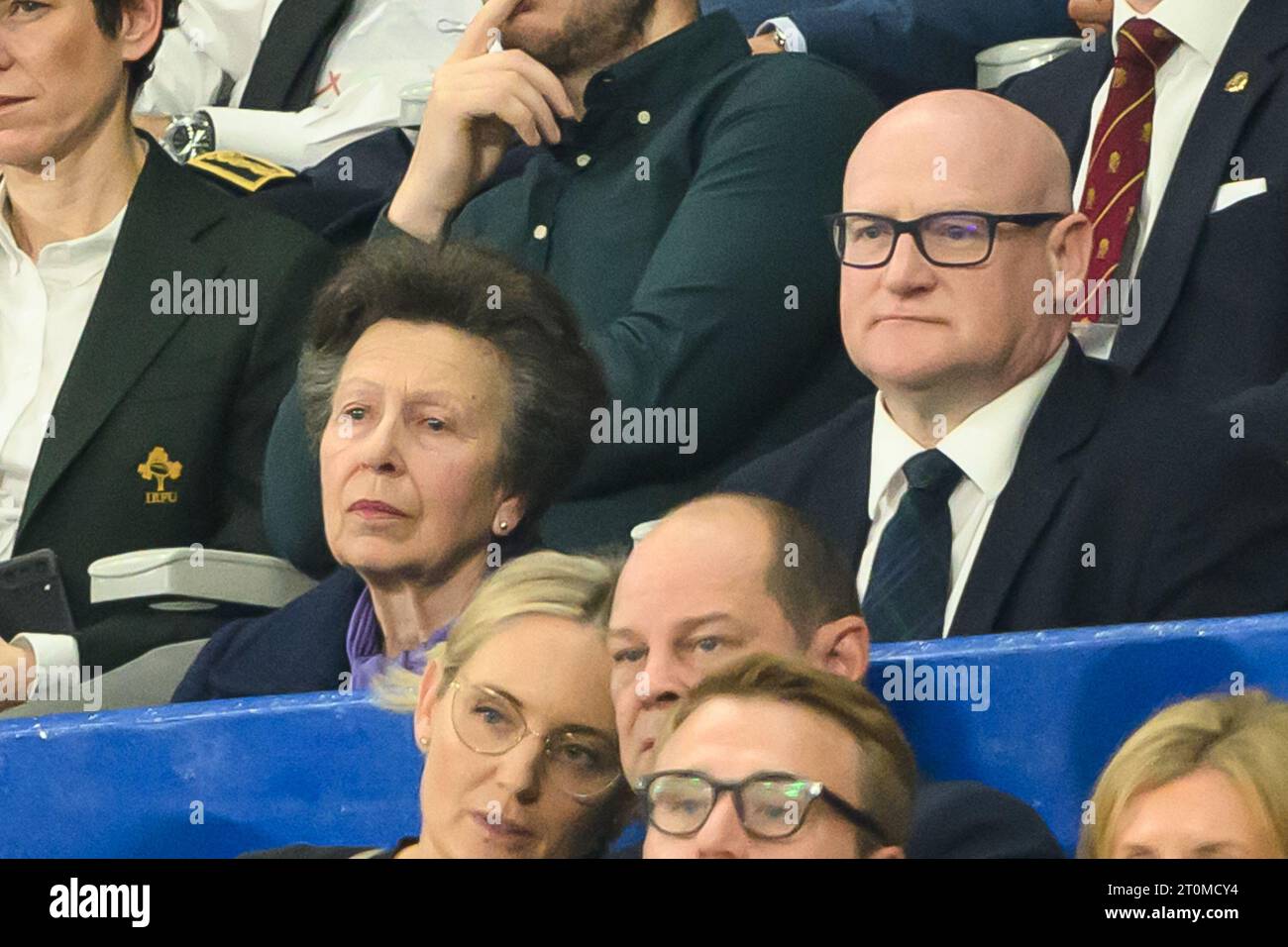 Paris, France. 7th Oct 2023. Princess Anne attends the Rugby World Cup ...