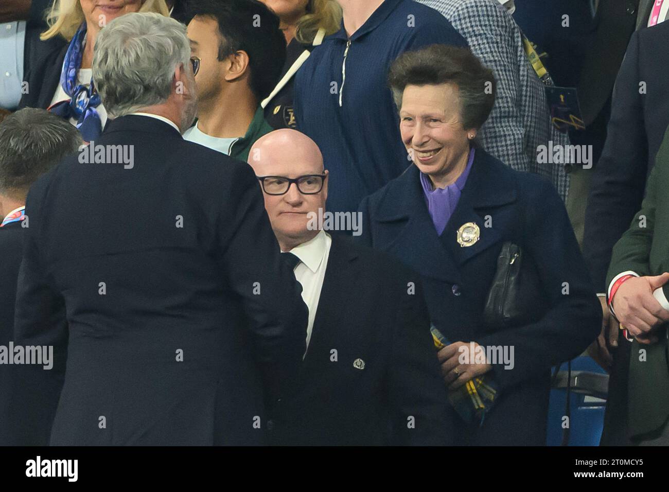 Paris, France. 7th Oct 2023. Princess Anne attends the Rugby World Cup ...